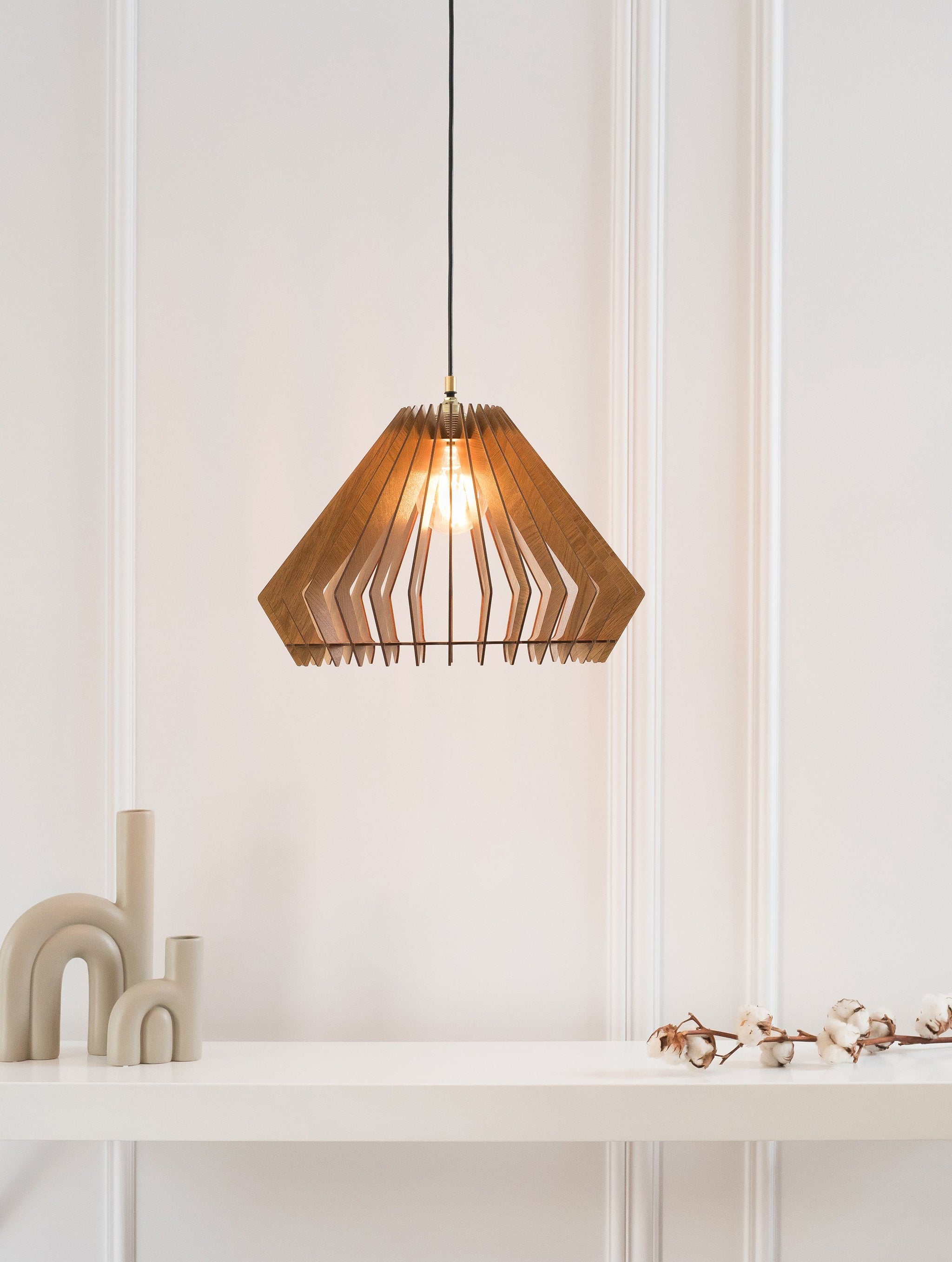 Diamond Shape Modern Wood Pendant Light